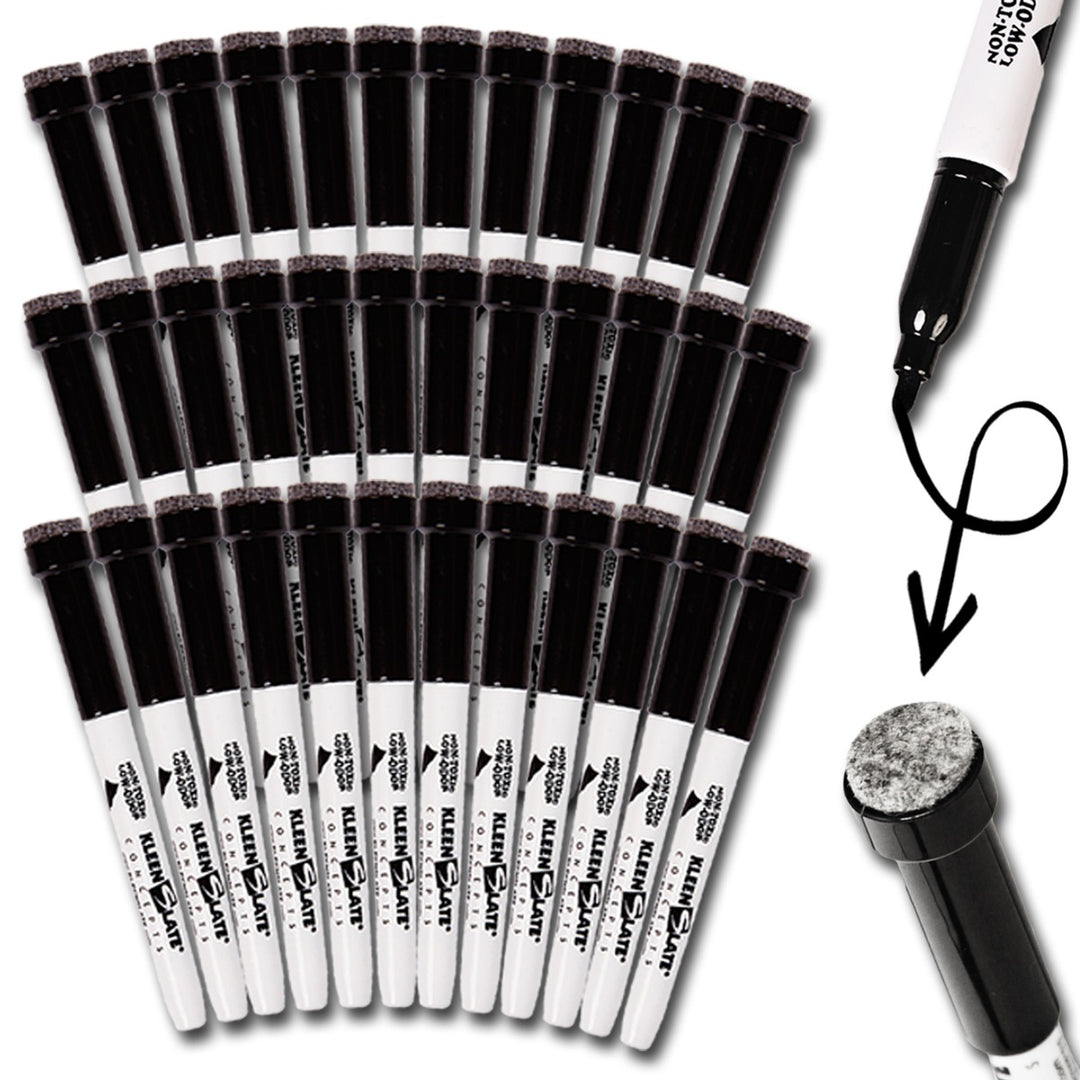 (36) Pack Small Black Dry Erase Markers with Eraser Caps – KleenSlate